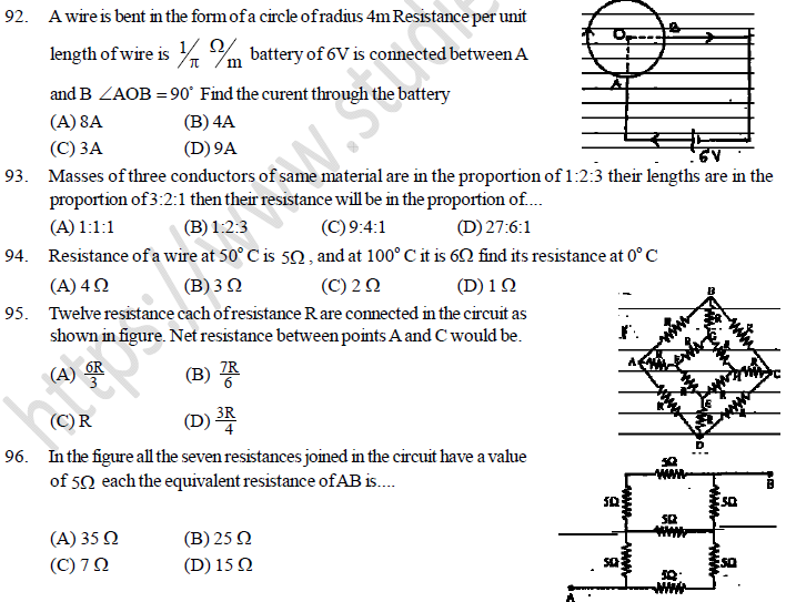 NEET UG Physics Current Electricity MCQs, Multiple Choice Questions